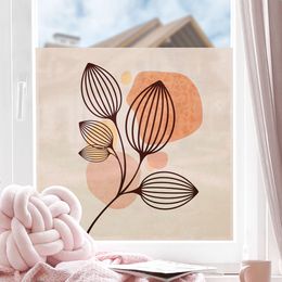 Bilderwelten Fensterfolie Fensterhaftfolie Abstrakt Sichtschutz beige - Boho Bl&auml;tter V - Pflanzen Wohnzimmer Schlafzimmer K&uuml;che