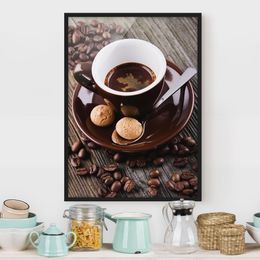 Bilderwelten Bild mit Rahmen Kaffeetasse mit Kaffeebohnen