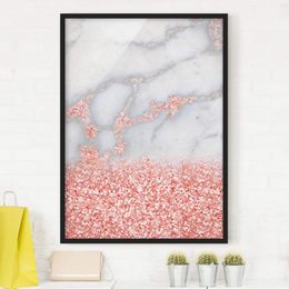 Bilderwelten Bild mit Rahmen Marmoroptik mit Rosa Konfetti