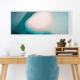 Bilderwelten Bild mit Rahmen Strand t&uuml;rkis Motiv inkl. Rahmung - Sandbank im Ozean - Landschaft Wohnzimmer Schlafzimmer