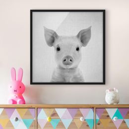 Bilderwelten Bild mit Rahmen Baby Ferkel Fips Schwarz Wei&szlig;