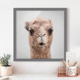 Bilderwelten Bild mit Rahmen Tiere schwarz weiss Motiv inkl. Rahmung - Kamel Konrad - Deko Kinderzimmer Baby M&auml;dchen Jungen