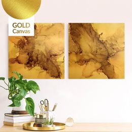 Bilderwelten 2-teiliges Leinwandbild Goldbraune Explosionen