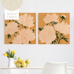 Bilderwelten Leinwandbild Blumen modern Kunstdruck orange - Moderne Pfingstrosen - Rose XXL Wohnzimmer Schlafzimmer