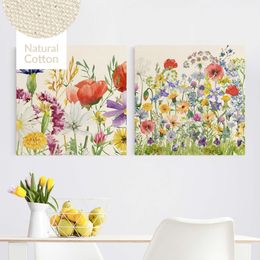 Bilderwelten 2-teiliges Leinwandbild Aquarellierte Blumenwiesen