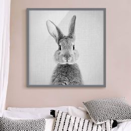 Bilderwelten Bild mit Rahmen Tiere schwarz weiss Motiv inkl. Rahmung - Hase Hilbert Schwarz Wei&szlig; - Deko Kinderzimmer Baby M&auml;dchen Jungen