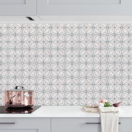 Bilderwelten K&uuml;chenr&uuml;ckwand selbstklebend grau modern Fliesenoptik - Fliesenmuster Stern Geometrie graublau - Wandfolie Spritzschutz nach Ma&szlig;
