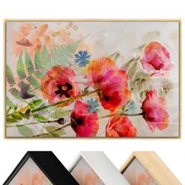 Bilderwelten Leinwandbild auf Canvas Natural Aquarell Blumen Mohn