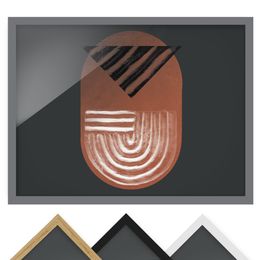Bilderwelten Bild mit Rahmen Indigene Ton Geometrie auf Dunkelgrau