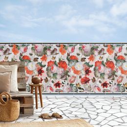 Bilderwelten Balkon Sichtschutz Rote Blumen mit Schmetterlingen