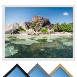 Bilderwelten Bild mit Rahmen Strand t&uuml;rkis Tropisch inkl. Rahmung - La Digue - Karibik Wohnzimmer Schlafzimmer