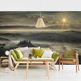 Bilderwelten Fototapete Natur modern Wandtapete gr&uuml;n - Toskana-Morgen - Berg Wohnzimmer Schlafzimmer