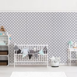 Bilderwelten Mustertapete Vliestapete modern Wandtapete einzigartig - Punkte in Wei&szlig; auf Grau - Punkte Kinderzimmer Baby M&auml;dchen Jungen