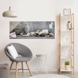 Bilderwelten Glasbild Zen Buddha mit wei&szlig;en Orchideen