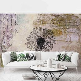 Bilderwelten Fototapete Blumen Vintage Wandtapete braun - Shabby Pusteblume - Pusteblume Wohnzimmer Schlafzimmer