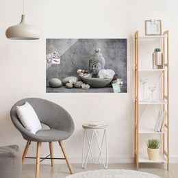 Bilderwelten Glasbild Zen Buddha, Orchideen und Steine