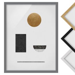 Bilderwelten Bild mit Rahmen Luftige Geometrie mit goldenem Kreis