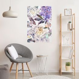 Bilderwelten Glasbild Zartes Aquarell Boho Bl&uuml;ten und Federn Muster