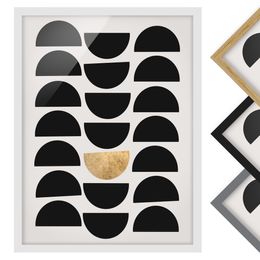 Bilderwelten Bild mit Rahmen originell schwarz weiss Abstrakt inkl. Rahmung - Geometrischer Halbkreis II - Deko Wohnzimmer Schlafzimmer