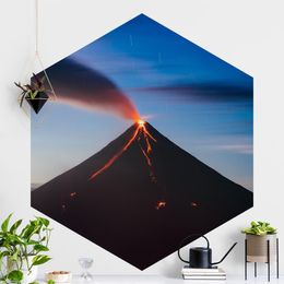 Bilderwelten Hexagon Tapete Natur Motiv Wandtapete blau - Vulkan - Berg Wohnzimmer Schlafzimmer