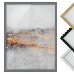 Bilderwelten Bild mit Rahmen Gold-Grauer Nebel