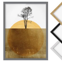 Bilderwelten Bild mit Rahmen Goldene Sonne mit Baum