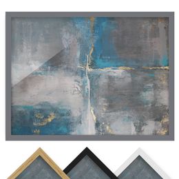 Bilderwelten Bild mit Rahmen Blaue Struktur mit goldenen Akzenten