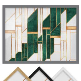 Bilderwelten Bild mit Rahmen Emerald und Gold Geometrie