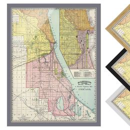 Bilderwelten Bild mit Rahmen Vintage Karte Chicago