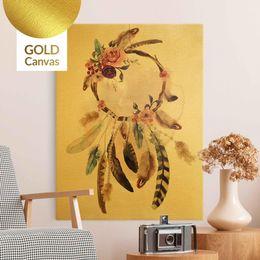 Bilderwelten Leinwandbild - Hochformat Traumf&auml;nger mit Rosen und Federn