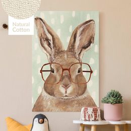 Bilderwelten Leinwandbild - Hochformat Bebrillte Tiere - Hase