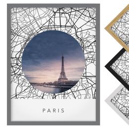 Bilderwelten Bild mit Rahmen Stadtplan Collage Paris