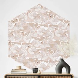 Bilderwelten Hexagon Fototapete Wei&szlig;e Schw&auml;ne auf Beige