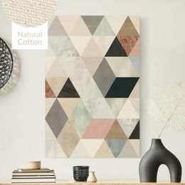 Bilderwelten Leinwandbild - Hochformat Aquarell-Mosaik mit Dreiecken I