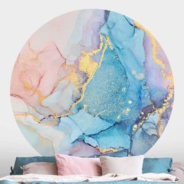 Bilderwelten Runde Fototapete Aquarell Pastell Bunt mit Gold