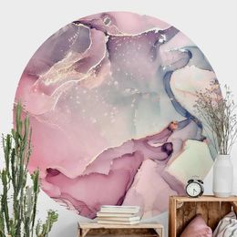 Bilderwelten Runde Fototapete Aquarell Pastell Rosa mit Gold