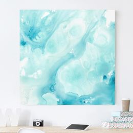 Bilderwelten Leinwandbild originell Abstrakt Aquarell Leinwanddruck - Emulsion in wei&szlig; und t&uuml;rkis I - Wandbild XXL Wohnzimmer Schlafzimmer