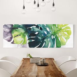 Bilderwelten Leinwandbild - Panorama Exotisches Blattwerk - Monstera