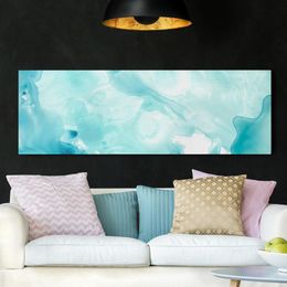 Bilderwelten Leinwandbild - Panorama Emulsion in wei&szlig; und t&uuml;rkis I