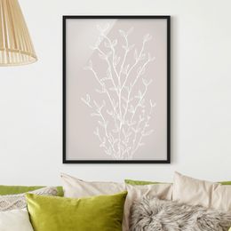 Bilderwelten Bild mit Rahmen Line Art Zweig auf Beige