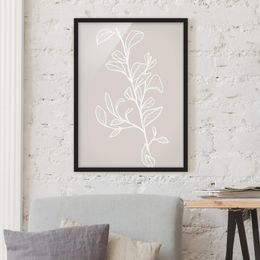 Bilderwelten Bild mit Rahmen Line Art Zweig auf Beige II