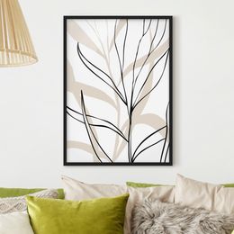 Bilderwelten Bild mit Rahmen Pflanzenlinien Schwarz und Beige