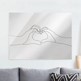 Bilderwelten Glasbild Portrait modern schwarz weiss Glas Wandbild - Line Art - Herz H&auml;nde - Herz Wohnzimmer Schlafzimmer