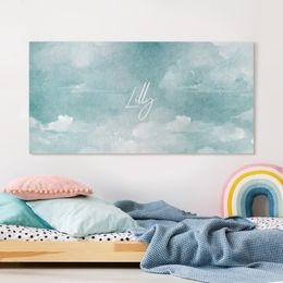 Bilderwelten Leinwandbild Wolkenhimmel T&uuml;rkis mit Wunschname