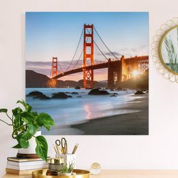 Bilderwelten Leinwandbild Strand Motiv Kunstdruck rot - San Francisco bei D&auml;mmerung - Amerika XXL Wohnzimmer Schlafzimmer