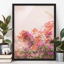 Bilderwelten Bild mit Rahmen Rosa Wand mit Blumen