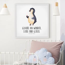 Bilderwelten Bild mit Rahmen Tiere schwarz Abstrakt Aquarell - Mr. & Mrs. Panda - Pinguin - Wunder und Gl&uuml;ck - Spr&uuml;che Kinderzimmer Baby M&auml;dchen Jungen