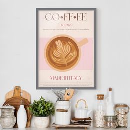 Bilderwelten Bild mit Rahmen Kulinarisch braun Pop Art inkl. Rahmung - Vintageposter - Latte - Kaffee K&uuml;che