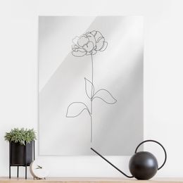 Bilderwelten Glasbild Portrait modern schwarz weiss Glas Wandbild - Line Art Blumen - Pfingstrose - Deko Wohnzimmer Schlafzimmer