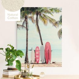 Bilderwelten Leinwandbild Rosa Surfboards unter Palmen